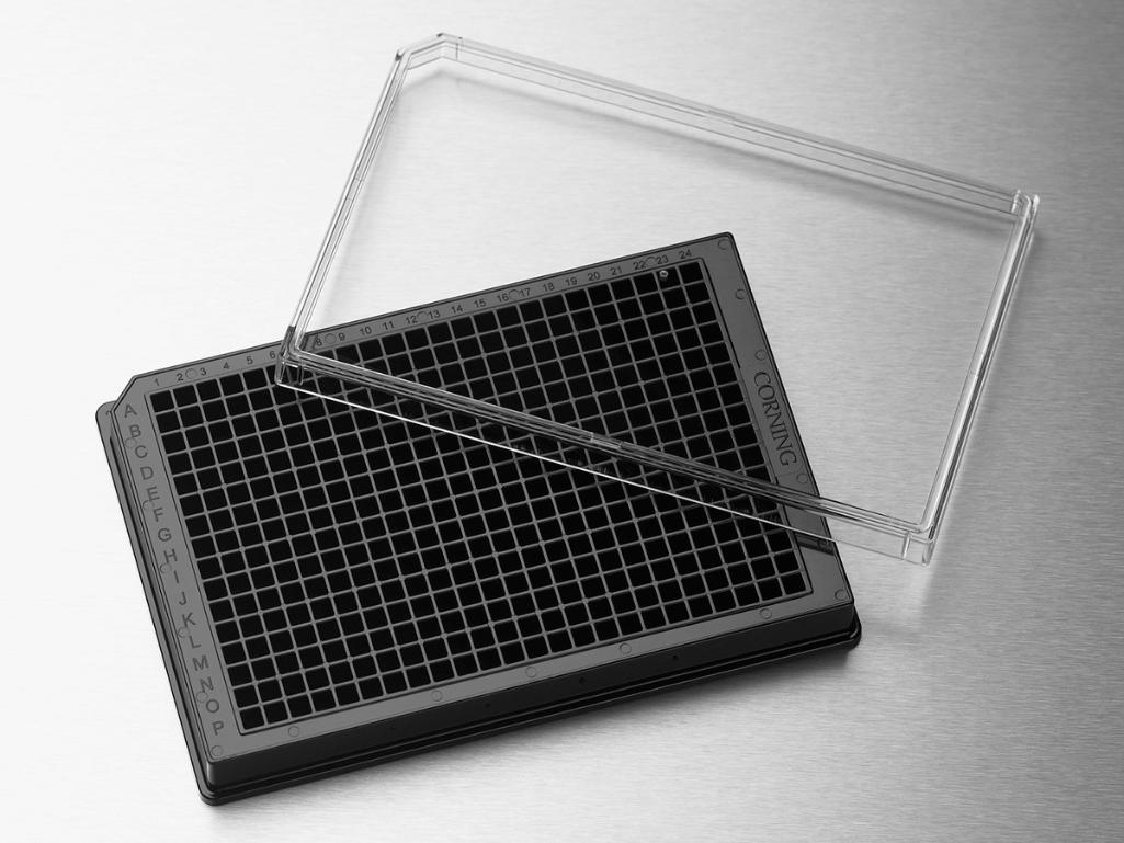 Microplate, 384 Well, Polystyrene, Low Volume, Black, Flat Bottom, Rou ...
